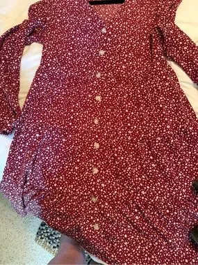 None | Dresses | Bohemianstyle Burgundy Red Floral Buttonfront Tiered ...